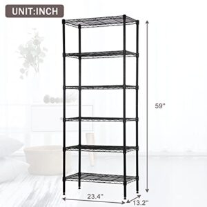 6 Tier Metal Storage Shelves 23" L x 13" W x 60" H Adjustable Wire Shelving Unit 900LBS Metal Shelves Garage Storage Pantry Shelves Storage Rack Wire Rack Shelf Steel Shelves for Storage, Black