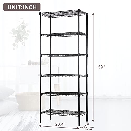 6 Tier Metal Storage Shelves 23" L x 13" W x 60" H Adjustable Wire Shelving Unit 900LBS Metal Shelves Garage Storage Pantry Shelves Storage Rack Wire Rack Shelf Steel Shelves for Storage, Black