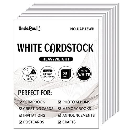 White Cardstock - 8.5'' x 11'' 85lb Cover Card Stock Heavyweight Paper Perfect for Scrapbooks, Art, Crafts, Business Cards 25 Sheets 250g UAP13WH