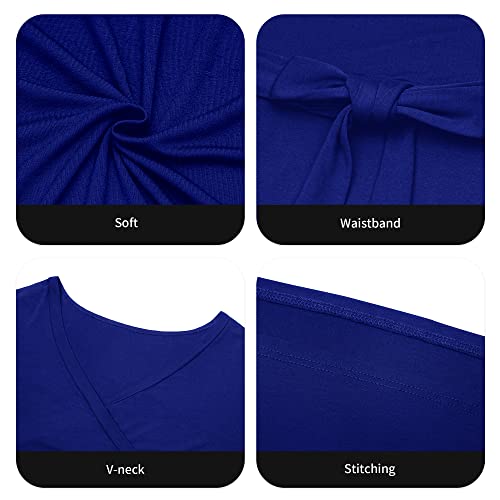 Nmoder Plus Size Dresses for Women Fall 3/4 Sleeve Wrap V-Neck Flowy Maxi Dress Royal Blue XL