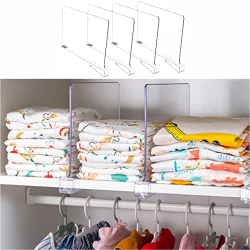 Yieach 4PCS Shelf Dividers,Clear Closets Shelf and Closet Separator for Organization in Bedroom,Kitchen Cabinets Shelf Storage and Office Shelves