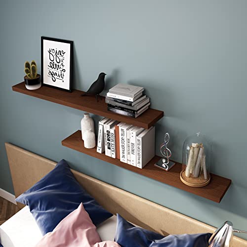 WELLAND 8" Deep Floating Shelves Reclaimed Wood Wall Shelf Pine Wall Mount Shelf (Set of 2, 48 inch)