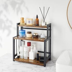 hynawin spice rack corner shelf,3 tier wood&metal storage shelf,standing pantry shelf for kitchen,bathroom,coffee counter shelf organizer with adjustable shelf cabinet(rustic brown)