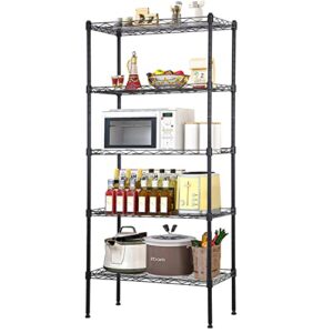 5 wire shelving unit storage shelf adjustable heavy duty shelf with leveling feet for closet laundry pantry kitchen garage 750 lbs capacity 21.5" l x 11.6" w x 47.6" h, black