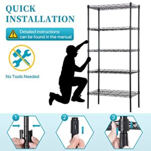 5 Wire Shelving Unit Storage Shelf Adjustable Heavy Duty Shelf with Leveling Feet for Closet Laundry Pantry Kitchen Garage 750 LBS Capacity 21.5" L x 11.6" W x 47.6" H, Black