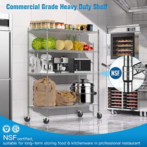 Raynesys NSF-Certified Wire Shelving with Wheels and Shelf Liners Set of 4, Heavy Duty Commercial-Grade Adjustable Utility Shelf, Metal Storage Rack, 2000Lbs Capacity, 4-Tier 60x24x72 in, Chrome