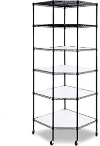 aybihous3 6 tiers corner shelf adjustable metal storage wire shelving unit heavy duty commercial rack free standing rack metal display on wheels for garage living room kitchen industrial nsf black