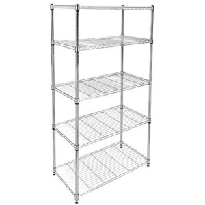 healsmart heavy duty 5-tier height adjustable metal shelving unit, 36'' l x 14'' w x 61.02'' h, chrome (hkshlf36146005cv4)