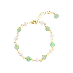 looyuupee 14k gold plated natural jade & pearls bracelets for women, natural freshwater pearls jade bracelets for women, lucky green jade jewelry chain for mom lover her (14k gold plated)