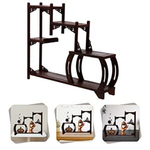 Operitacx 2pcs Chinese Cabinet Wooden Wall Rack Home Tea Shelf Assemble Study Figurines Carving Decor Office Organizer Living Antiques Curio Pot Antique-and-Curio Stand Rosewood Frame