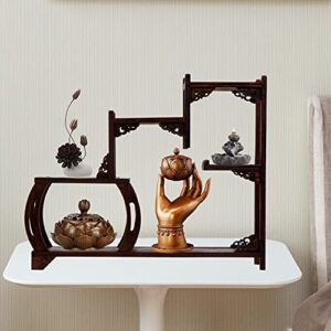 Operitacx 2pcs Chinese Cabinet Wooden Wall Rack Home Tea Shelf Assemble Study Figurines Carving Decor Office Organizer Living Antiques Curio Pot Antique-and-Curio Stand Rosewood Frame