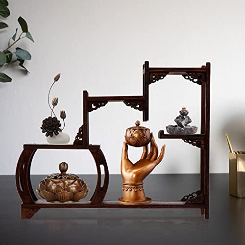 Operitacx 2pcs Chinese Cabinet Wooden Wall Rack Home Tea Shelf Assemble Study Figurines Carving Decor Office Organizer Living Antiques Curio Pot Antique-and-Curio Stand Rosewood Frame