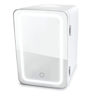 LED Lighted Mini Fridge With Mirror Door Refrigerator, White