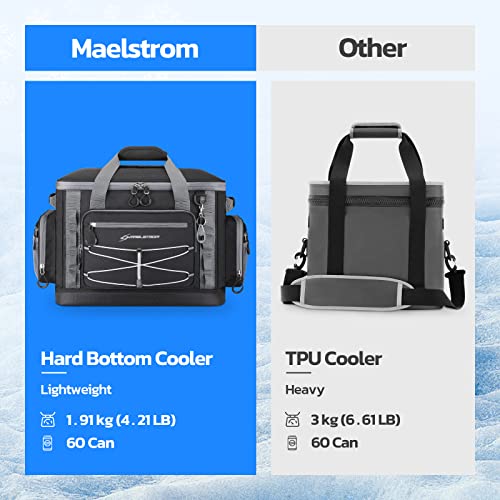 Maelstrom Soft Cooler Bag,Soft Sided Cooler,Insulated Hard-Bottom Beach Cooler,Ice Chest,Large Leakproof Camping Cooler,Portable Travel Cooler for Camping,Grocery Shopping,Black,60 Can