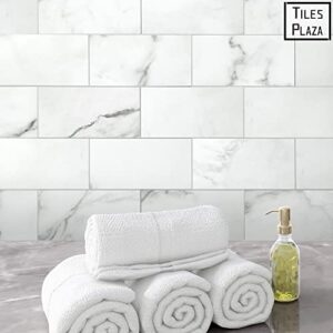 the tiles plaza subway backsplash tile peel and stick, white stone self adhesive tiles, stick on marble wall tile for kitchen, bathroom, fireplace. 12 x 12 inch 10 sheets