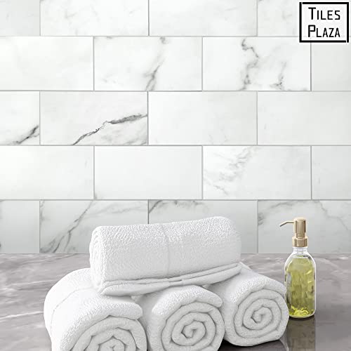 The Tiles Plaza Subway Backsplash Tile Peel and Stick, White Stone Self Adhesive Tiles, Stick on Marble Wall Tile for Kitchen, Bathroom, Fireplace. 12 x 12 Inch 10 Sheets