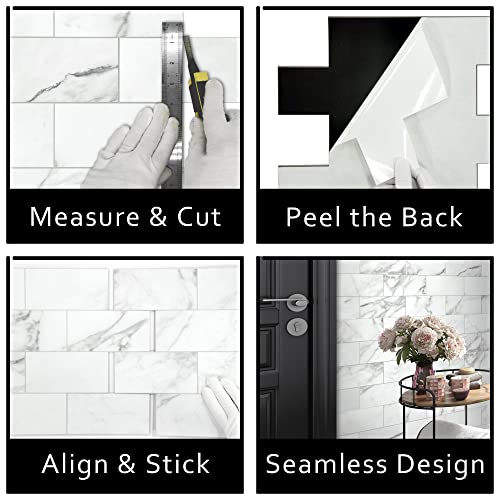 The Tiles Plaza Subway Backsplash Tile Peel and Stick, White Stone Self Adhesive Tiles, Stick on Marble Wall Tile for Kitchen, Bathroom, Fireplace. 12 x 12 Inch 10 Sheets