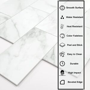 The Tiles Plaza Subway Backsplash Tile Peel and Stick, White Stone Self Adhesive Tiles, Stick on Marble Wall Tile for Kitchen, Bathroom, Fireplace. 12 x 12 Inch 10 Sheets