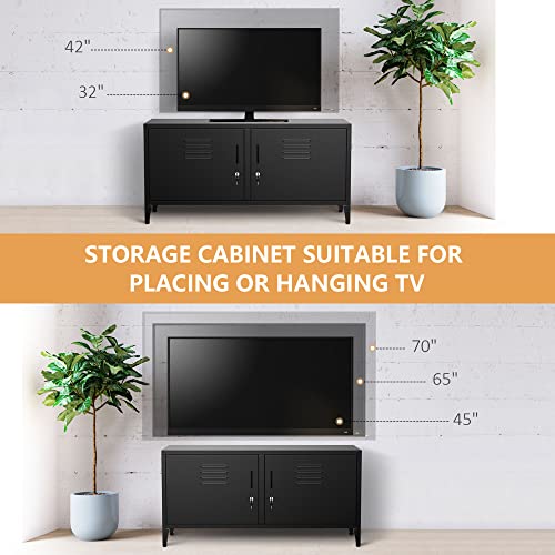 JAHRSTIM Metal Garage Storage Cabinet, Adjustable Shelves & Locking Doors - Garage Cabinets for TV Clothes Shoes Tool Storage and Ammo Locker - Black