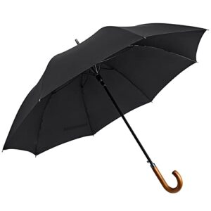 g4free wooden j handle umbrella 54 inch large auto open classic windproof rain stick umbrellas for men women (black)