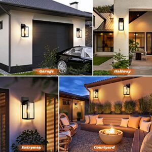 2-Pack Outdoor Light Fixtures Wall Mount, Waterproof Exterior Wall Lanterns with Clear Glass, Anti-Rust Outside Black Wall Sconces, Front Porch Lights for House Garage Doorway, Bulbs Not Included