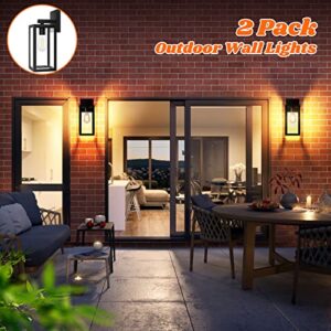 2-Pack Outdoor Light Fixtures Wall Mount, Waterproof Exterior Wall Lanterns with Clear Glass, Anti-Rust Outside Black Wall Sconces, Front Porch Lights for House Garage Doorway, Bulbs Not Included