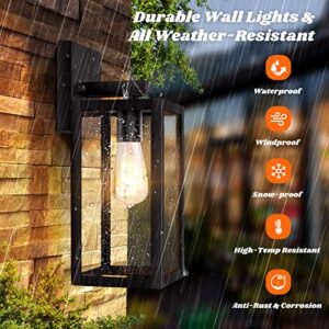 2-Pack Outdoor Light Fixtures Wall Mount, Waterproof Exterior Wall Lanterns with Clear Glass, Anti-Rust Outside Black Wall Sconces, Front Porch Lights for House Garage Doorway, Bulbs Not Included