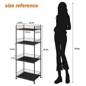 smusei 4 Tier Open Shelving Units Freestanding Kitchen Storage Rack Standing Kitchen Rack Organizer Large Capacity with Metal Wire Fence Wood Look Board for Small Spaces, Living Room, Black