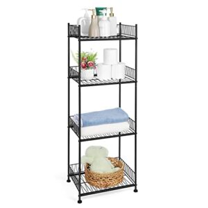 smusei Black Bathroom Storage Shelves Freestanding Bathroom Shelf Organizer 4 Tier Metal Wire Shelving Units Bathroom Towel Storage Rack Stand for Small Spaces Kitchen Pantry Laundry Room