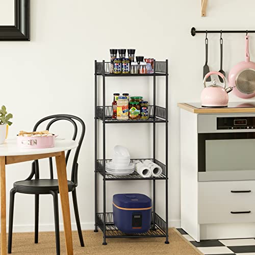 smusei Black Bathroom Storage Shelves Freestanding Bathroom Shelf Organizer 4 Tier Metal Wire Shelving Units Bathroom Towel Storage Rack Stand for Small Spaces Kitchen Pantry Laundry Room