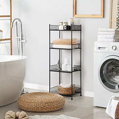 smusei Black Bathroom Storage Shelves Freestanding Bathroom Shelf Organizer 4 Tier Metal Wire Shelving Units Bathroom Towel Storage Rack Stand for Small Spaces Kitchen Pantry Laundry Room