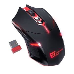 t-dagger wireless gaming mouse- usb cordless pc accessories computer mice with red led backlit, ergonomic gamer laptop mouse with 7 silent buttons, 5 adjustable dpi plug & play for pc