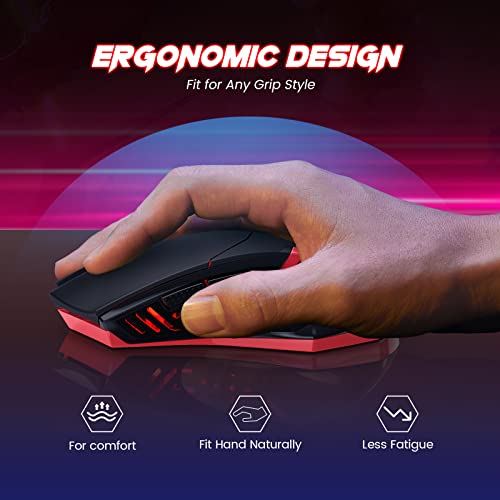 T-DAGGER Wireless Gaming Mouse- USB Cordless PC Accessories Computer Mice with Red LED Backlit, Ergonomic Gamer Laptop Mouse with 7 Silent Buttons, 5 Adjustable DPI Plug & Play for PC