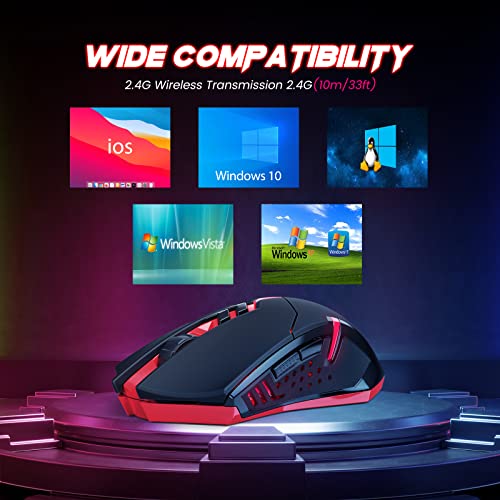 T-DAGGER Wireless Gaming Mouse- USB Cordless PC Accessories Computer Mice with Red LED Backlit, Ergonomic Gamer Laptop Mouse with 7 Silent Buttons, 5 Adjustable DPI Plug & Play for PC