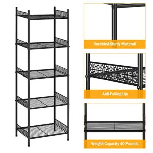 HEOMU 5 Tier Shelving Unit Metal Storage Shelf, Wire Shelves Organizer Utility Storage Racks and Shelving for Laundry Bathroom Kitchen Garage