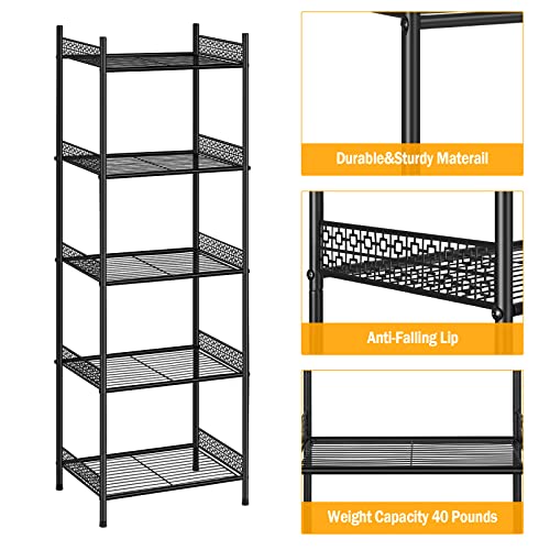 HEOMU 5 Tier Shelving Unit Metal Storage Shelf, Wire Shelves Organizer Utility Storage Racks and Shelving for Laundry Bathroom Kitchen Garage