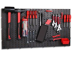 premium pegboard panel kit with 8 panels 81 hangers - wall mounted black peg board tool storage system, workshop black pegboard tool holder, pegboard hooks wall organizer, utility rack tool organizer