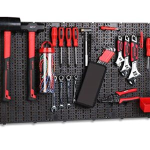 Premium Pegboard Panel Kit with 8 Panels 81 Hangers - Wall Mounted Black Peg Board Tool Storage System, Workshop Black Pegboard Tool Holder, Pegboard Hooks Wall Organizer, Utility Rack Tool Organizer