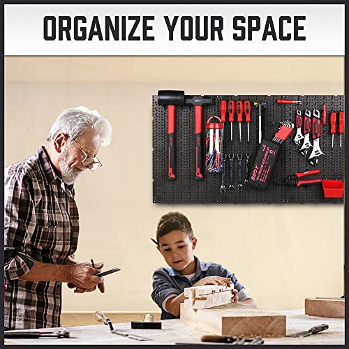 Premium Pegboard Panel Kit with 8 Panels 81 Hangers - Wall Mounted Black Peg Board Tool Storage System, Workshop Black Pegboard Tool Holder, Pegboard Hooks Wall Organizer, Utility Rack Tool Organizer