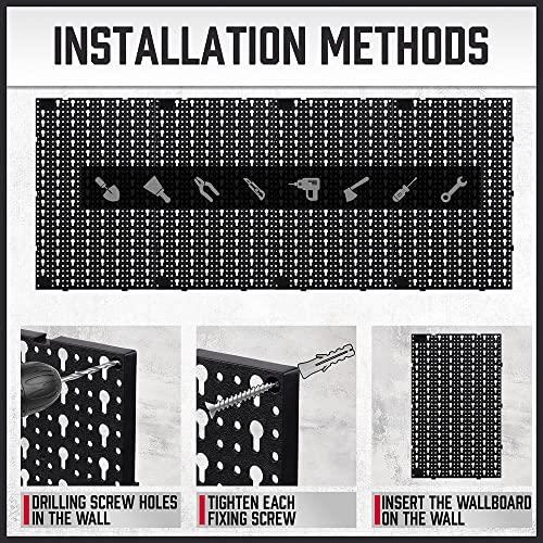 Premium Pegboard Panel Kit with 8 Panels 81 Hangers - Wall Mounted Black Peg Board Tool Storage System, Workshop Black Pegboard Tool Holder, Pegboard Hooks Wall Organizer, Utility Rack Tool Organizer