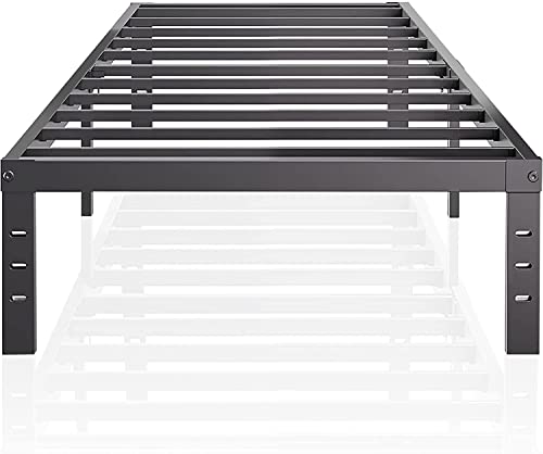 HiBed Twin Metal Platform Bed Frame,14" Low Profile Mattress Foundation, Heavy Duty Steel Slat/Easy Assembly/No Box Spring Needed/Modern Black Finish