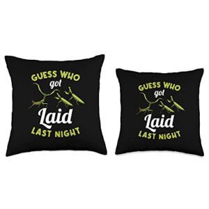 Praying Mantis Costume Insect Lover Bug Mantises Guess Who Got Laid Last Night Funny Insect Praying Mantis Throw Pillow, 16x16, Multicolor