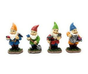 nature's mark 4 gardener gnomes set resin statue figurine home decorative accent statue décor (4" h)