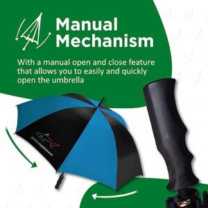 GREG NORMAN 60 Inch Golf Umbrella, Manual Compact, Fiberglass, Lightweight, and Wind Resistant Folding Umbrella for Travel and Rain, Black/Blue (MS30-GN-BLK/BLU)