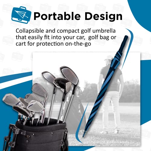 GREG NORMAN 60 Inch Golf Umbrella, Manual Compact, Fiberglass, Lightweight, and Wind Resistant Folding Umbrella for Travel and Rain, Black/Blue (MS30-GN-BLK/BLU)