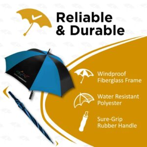 GREG NORMAN 60 Inch Golf Umbrella, Manual Compact, Fiberglass, Lightweight, and Wind Resistant Folding Umbrella for Travel and Rain, Black/Blue (MS30-GN-BLK/BLU)