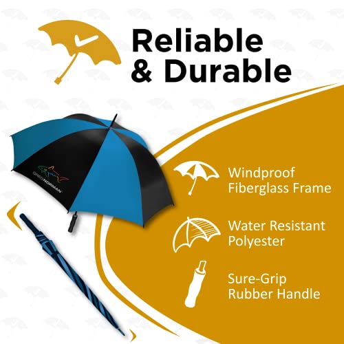 GREG NORMAN 60 Inch Golf Umbrella, Manual Compact, Fiberglass, Lightweight, and Wind Resistant Folding Umbrella for Travel and Rain, Black/Blue (MS30-GN-BLK/BLU)