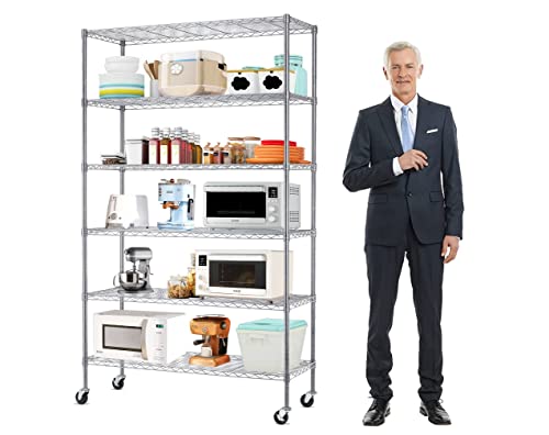 6-Tier Steel Wire Shelving Rack, UltraDurable Commercial-Grade NSF-Certified Storage Rack with Wheels, (350 lbs Capacity per Shelf) Storage Rolling Organizer Wire Rack for Garage Restaurant Kitchen