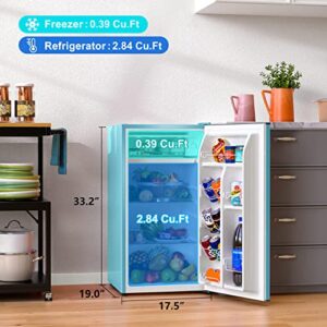 Willz WLR33MBED02 Compact Refrigerator with Chiller Compartment Adjustable Thermostat, Removable Shelf, Energy Efficient, Front Leveling Legs, 3.3 Cu Ft, Blue