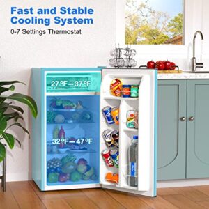 Willz WLR33MBED02 Compact Refrigerator with Chiller Compartment Adjustable Thermostat, Removable Shelf, Energy Efficient, Front Leveling Legs, 3.3 Cu Ft, Blue